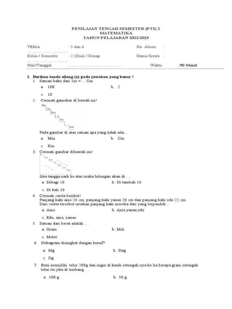 Soal Uts Matematika Kelas 2 Semester 2 | PDF