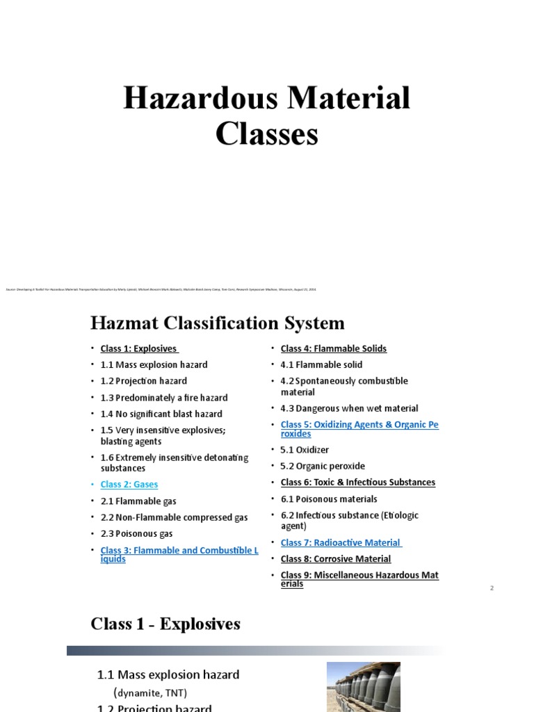 Overview of Hazardous Material Classes | PDF | Explosion | Dangerous Goods