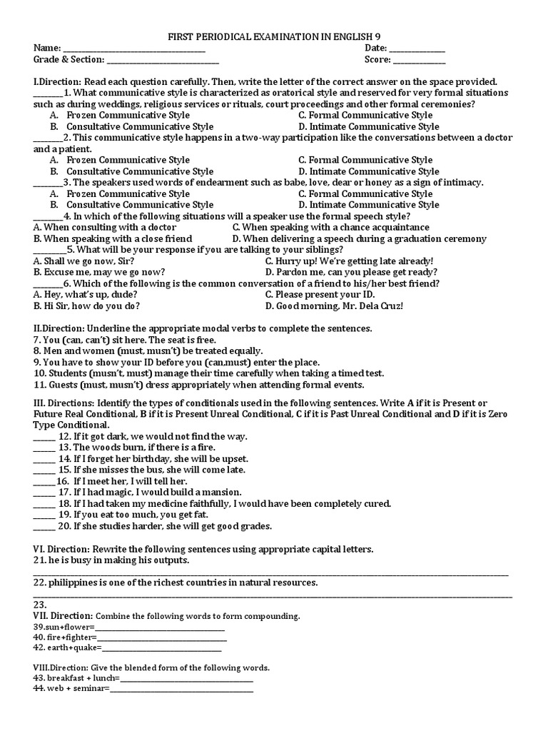 English 9 q2 Exam | PDF | Grammar | Human Communication