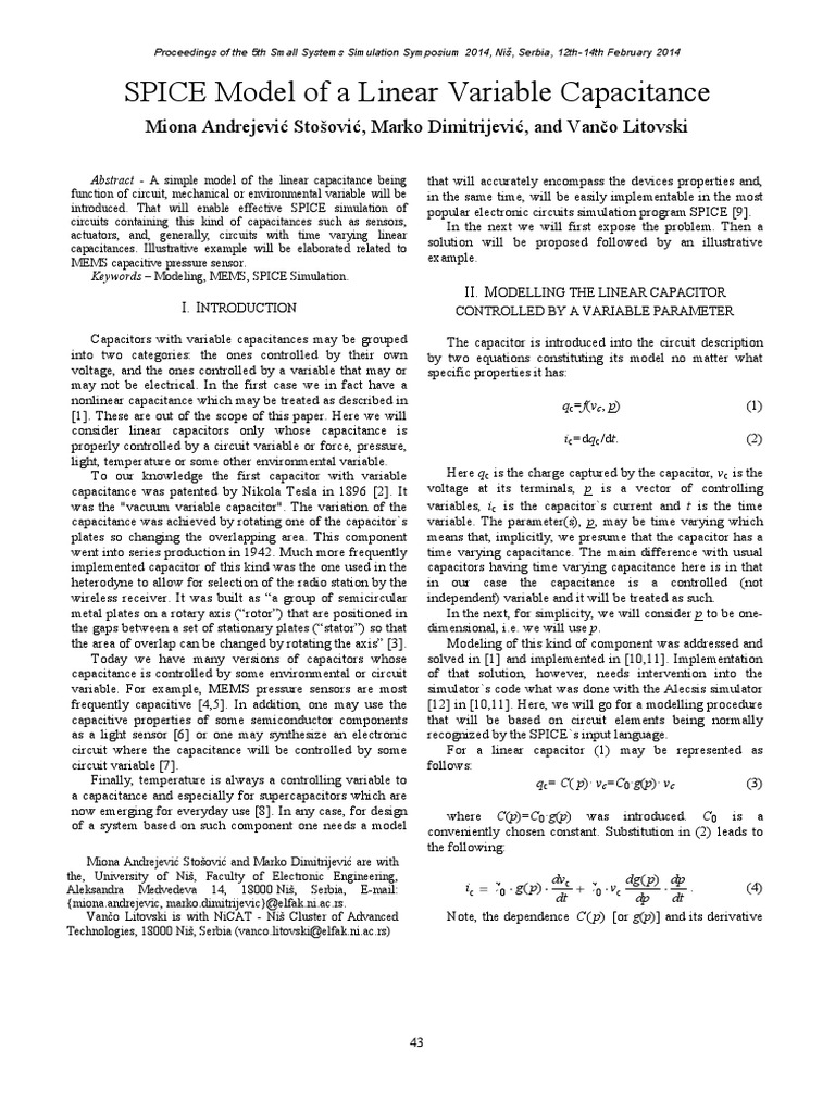 SPICE Model for Variable Capacitance | PDF | Capacitor | Spice