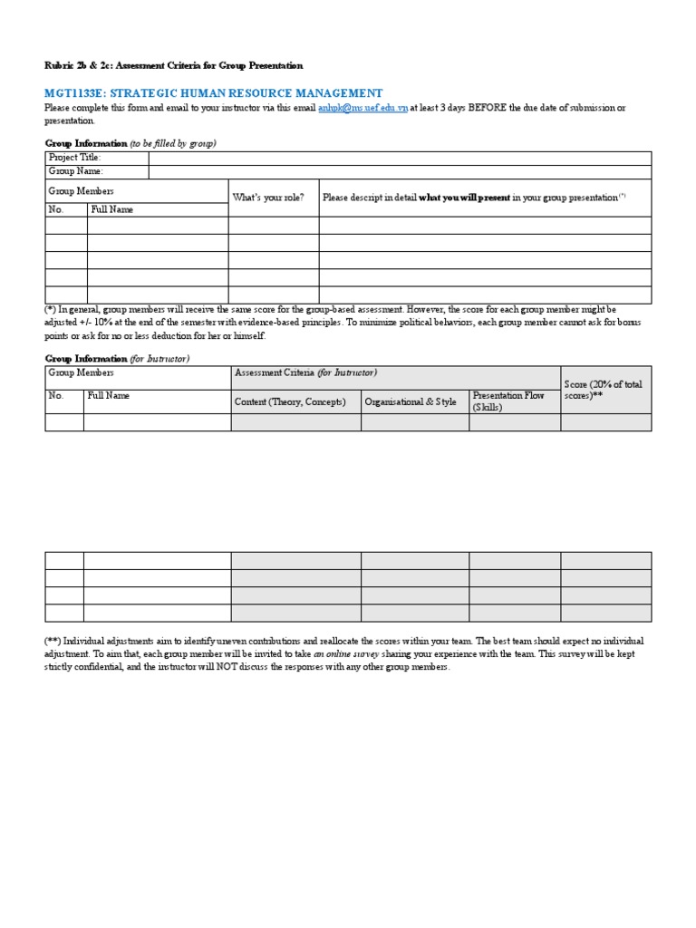 Rubric 2b Assessment Criteria For Group Presentation | PDF