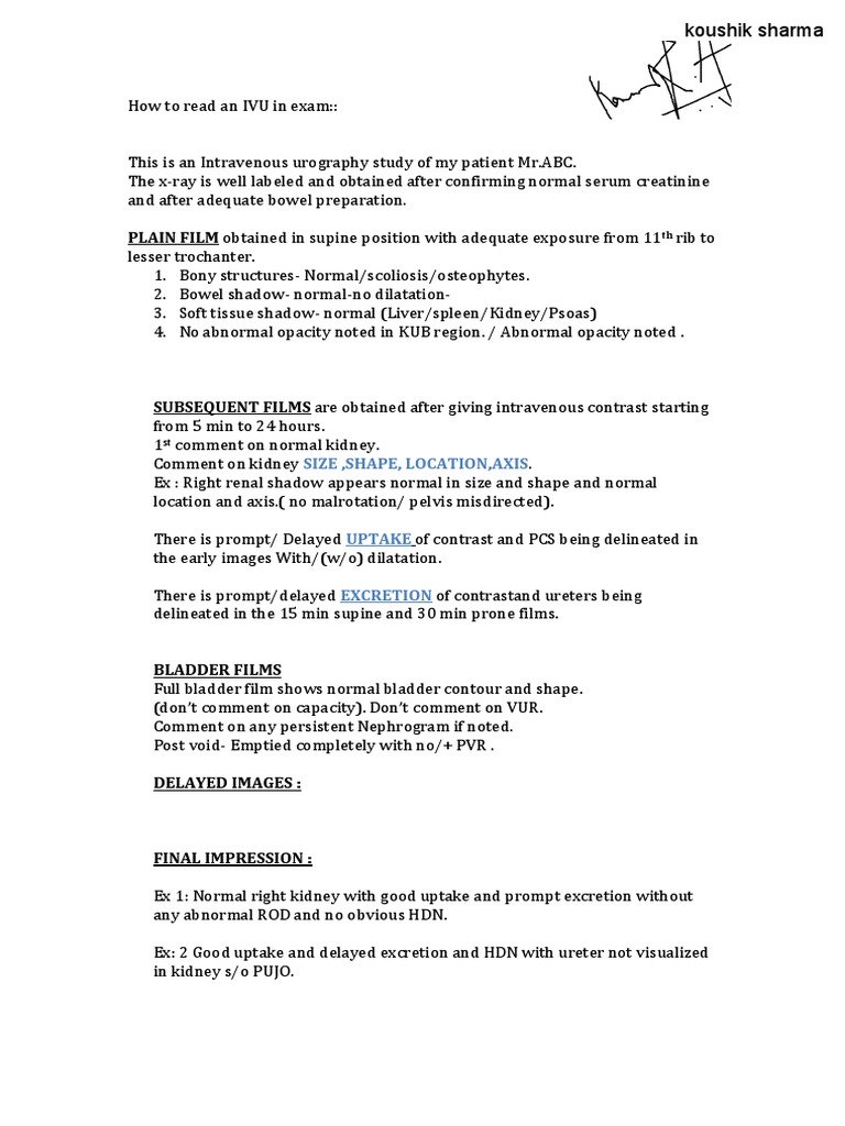 How To Read An IVU in Exam DR KOUSHIK SHARMA | PDF | Medical ...