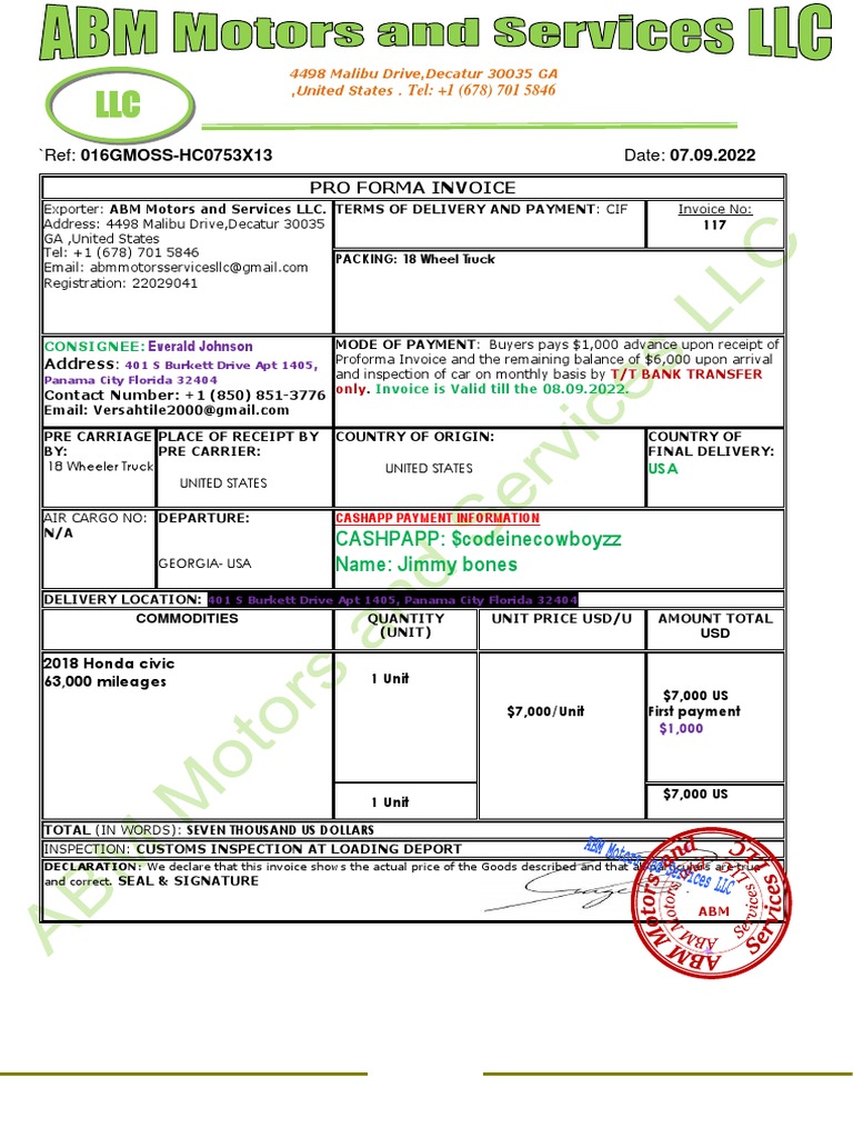 Everald Johnson INVOICE | PDF | Pro Forma | Supply Chain Management