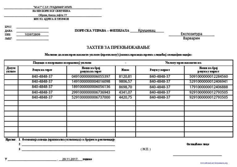 Zahtev Za Preknjizavanje | PDF