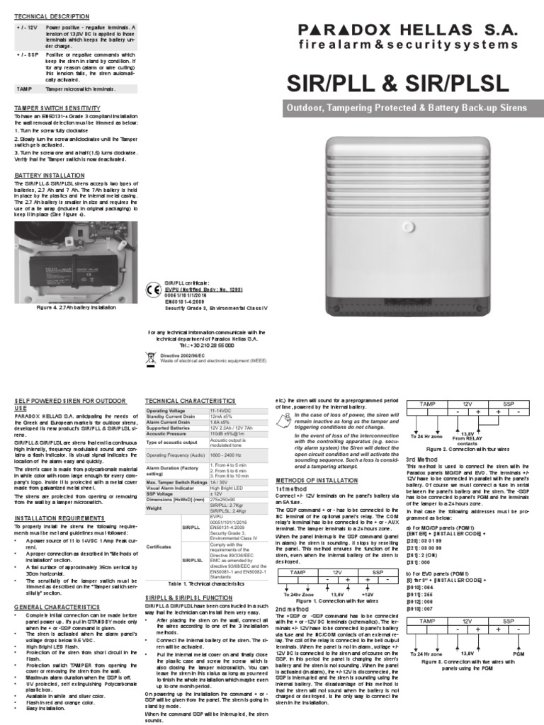 Manual de Utilizare Sirena de Exterior Cu Flash Paradox SIRPLL 110 DB ...