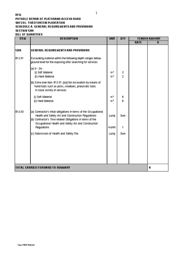 Boq RFQ142 005 2023 Repairing of Potholes 003 8 | PDF | Road | Road Surface