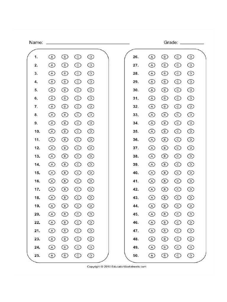 Bubble Answer Sheet 1-50 - PDF | PDF