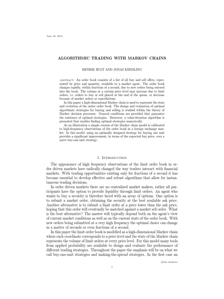 Algorithmic Trading With Markov Chains | PDF | Order (Exchange ... Algorithmic Trading With Markov Chains | PDF | Order (Exchange ...