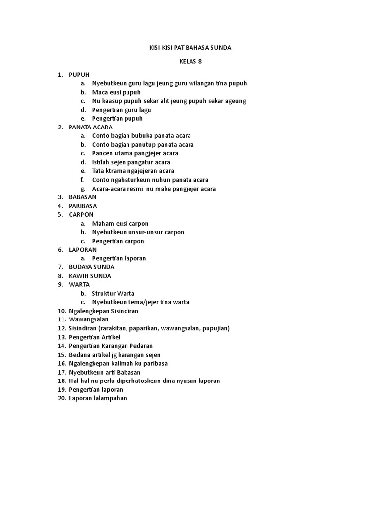 Kisi-Kisi Pat B.sunda | PDF