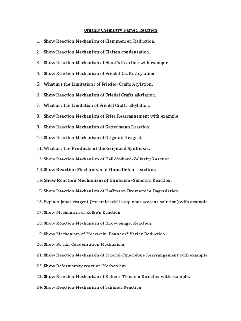 Organic Chemistry Named Reaction | PDF | Chemical Reactions | Organic ...
