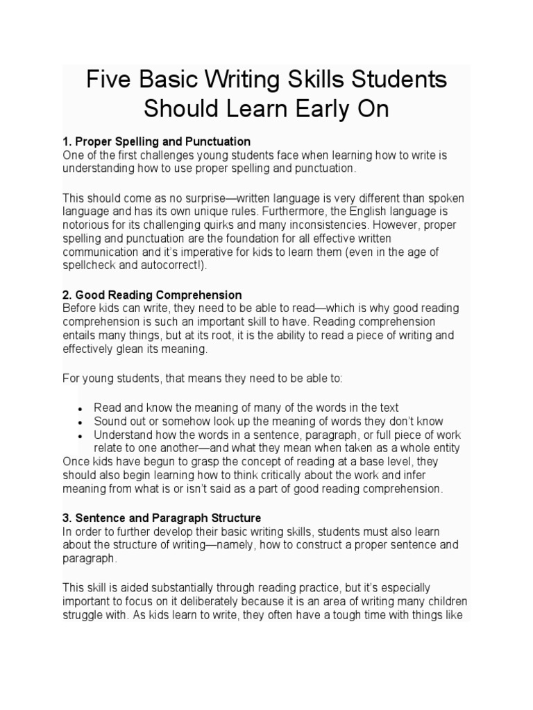 Five Essential Writing Skills for Kids | PDF | Understanding | Essays
