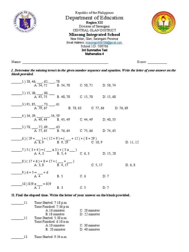 Math4 ST3 Q3 | PDF | Mathematical Concepts | Mathematical Objects