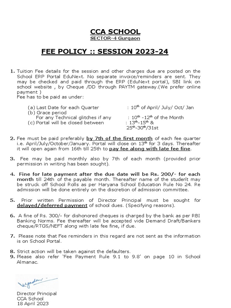 FEE - POLICY - 21 Amended On 18-04-2023 | PDF