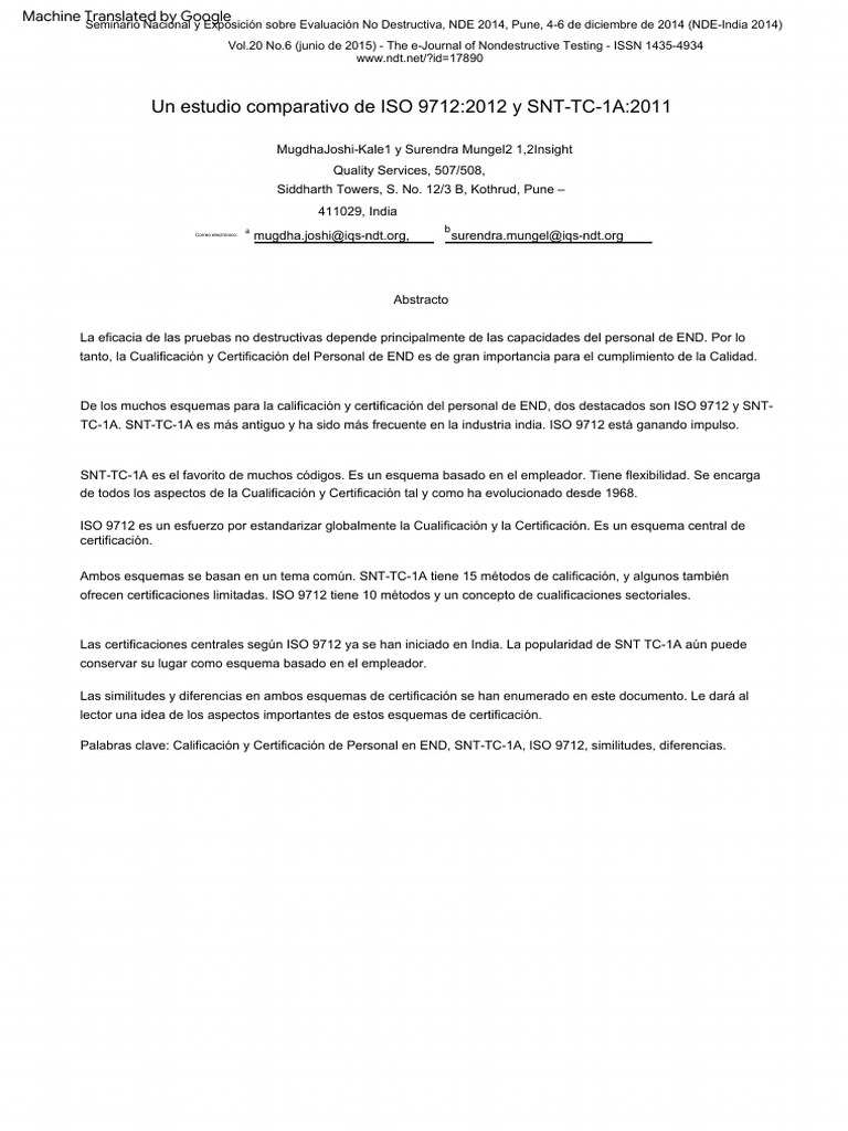 Comparativa ISO 9712 and ASNT 1A-Spanish | PDF | Organización ...