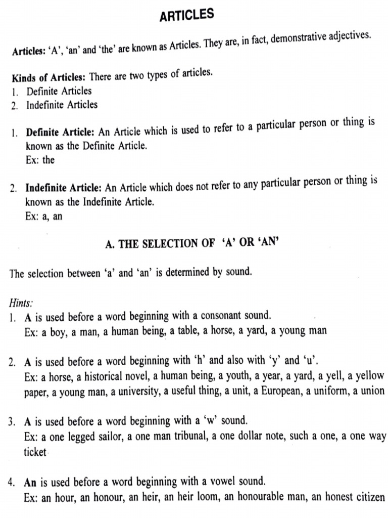 Understanding Articles: A vs. An | PDF