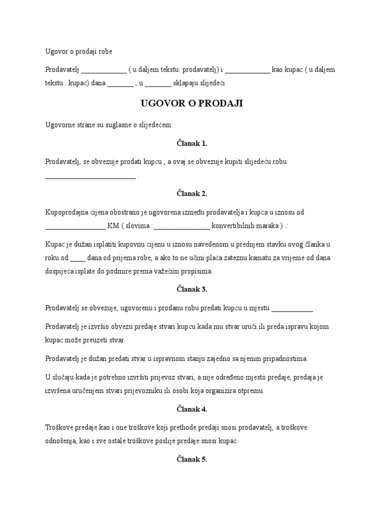 Ugovor o Prodaji Robe | PDF