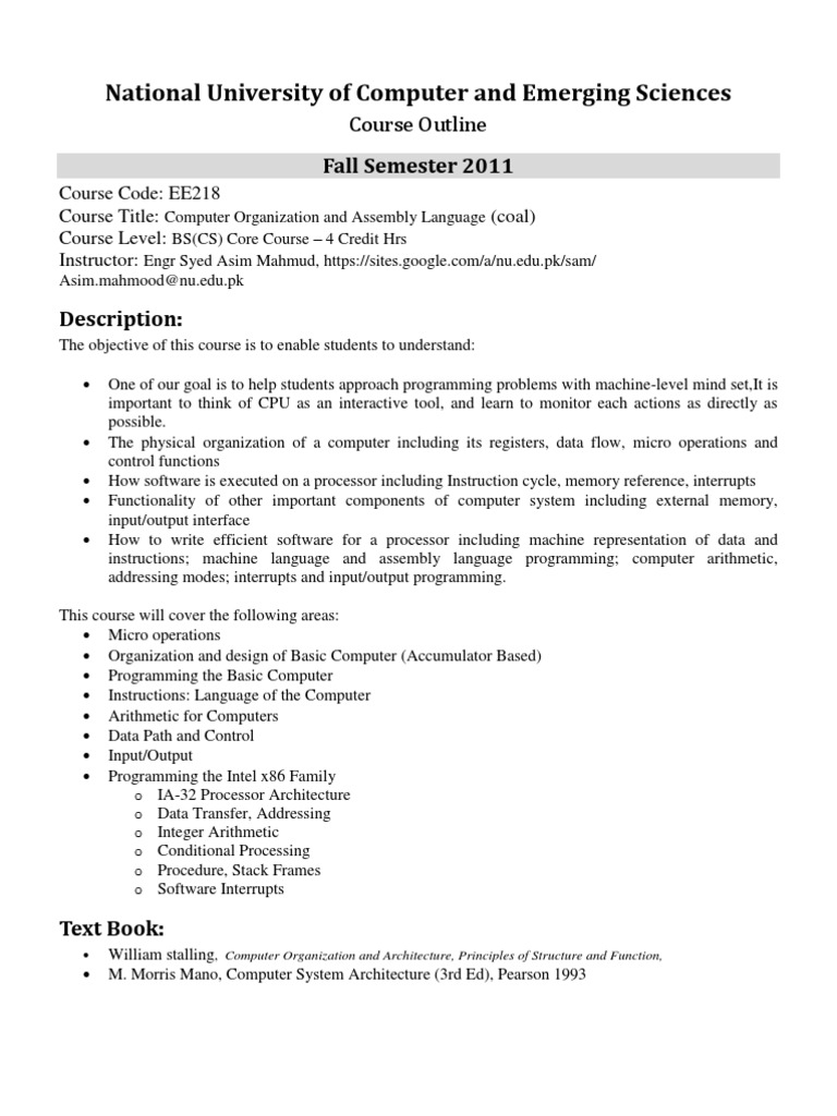 Computer Organization and Assembly Languages Am - Course Outline | PDF | Central Processing Unit ...