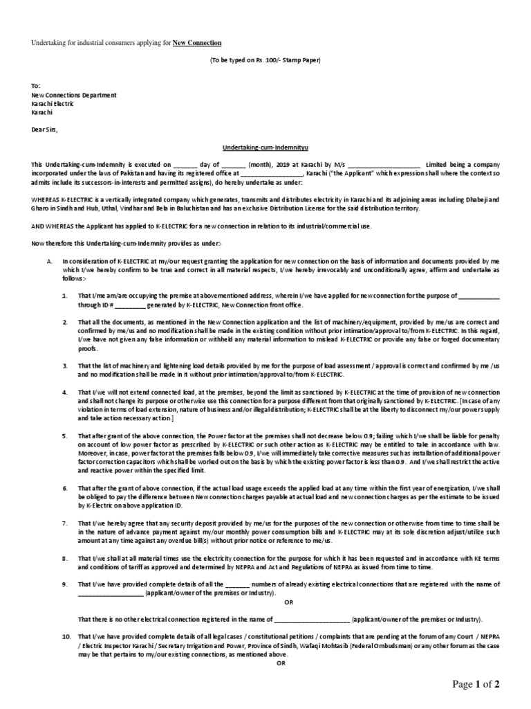 K-Electric New Connection Undertaking | PDF | Safety | Justice