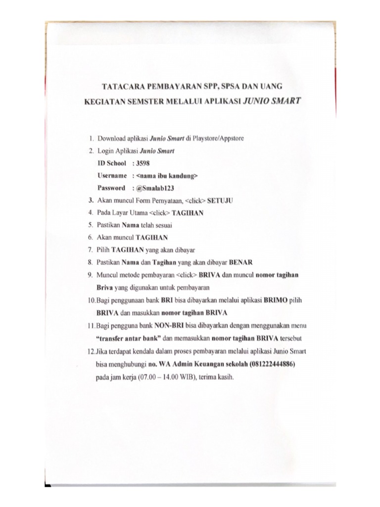 Tatacara Pembayaran SPP, Spsa Dan Uang | PDF