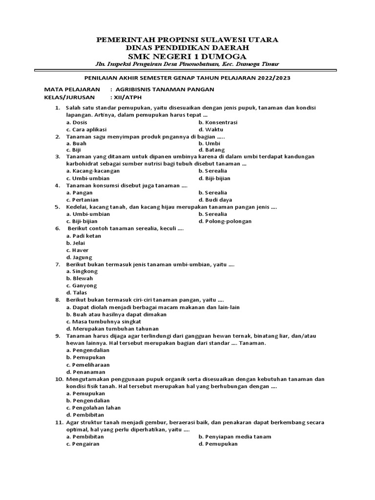 Soal PAS Ganjil 2022-Tanaman Pangan XII | PDF | Teknologi & Rekayasa