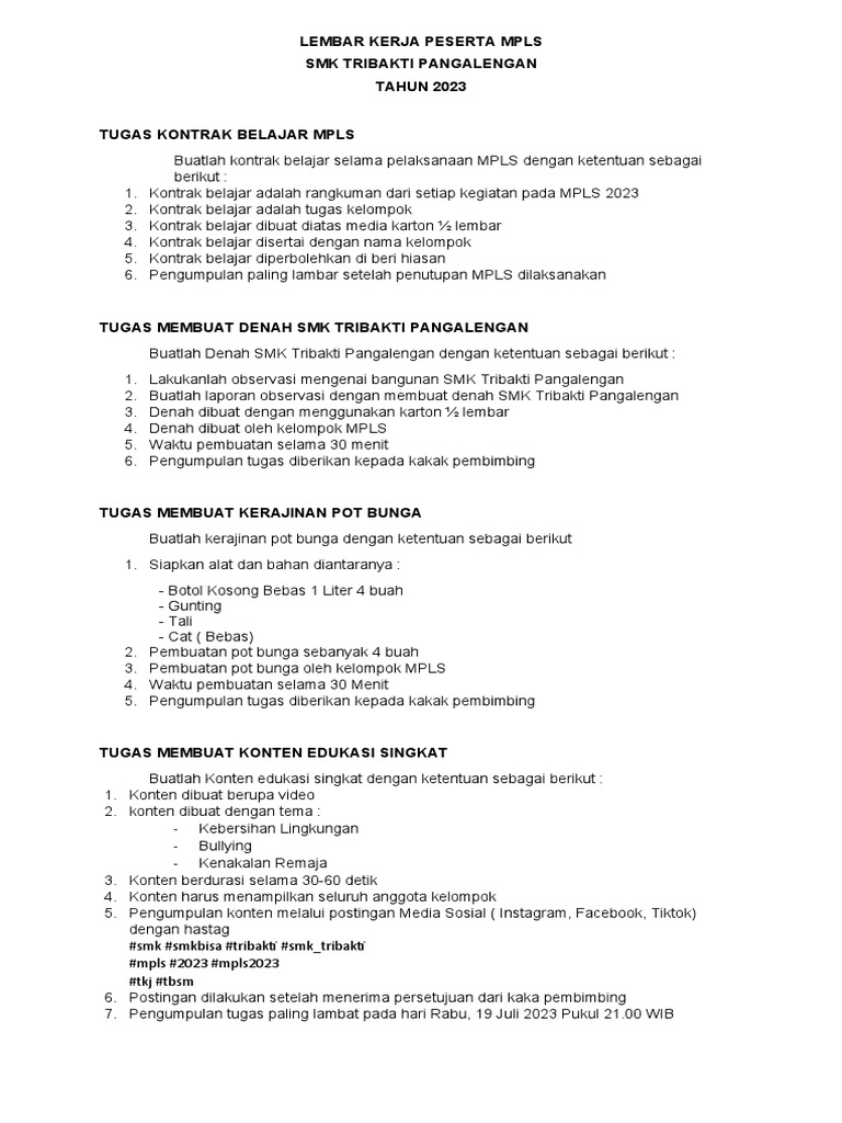 Lembar Kerja Peserta Mpls | PDF