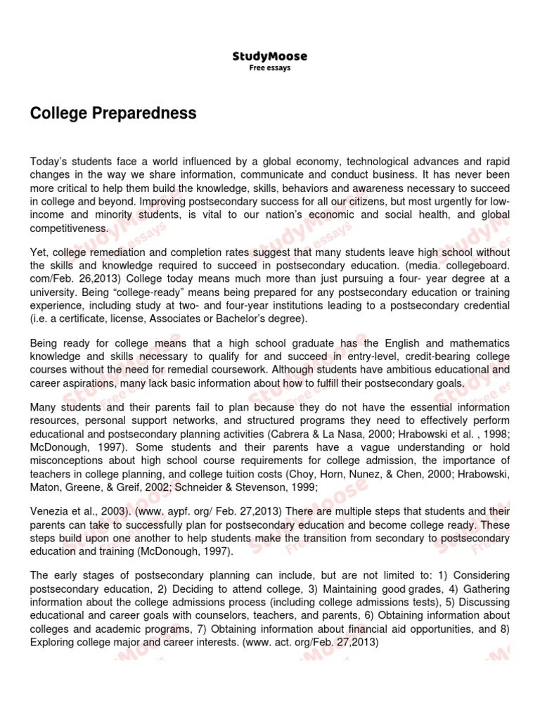 College Preparedness | PDF | Teachers | National Assessment Of ...