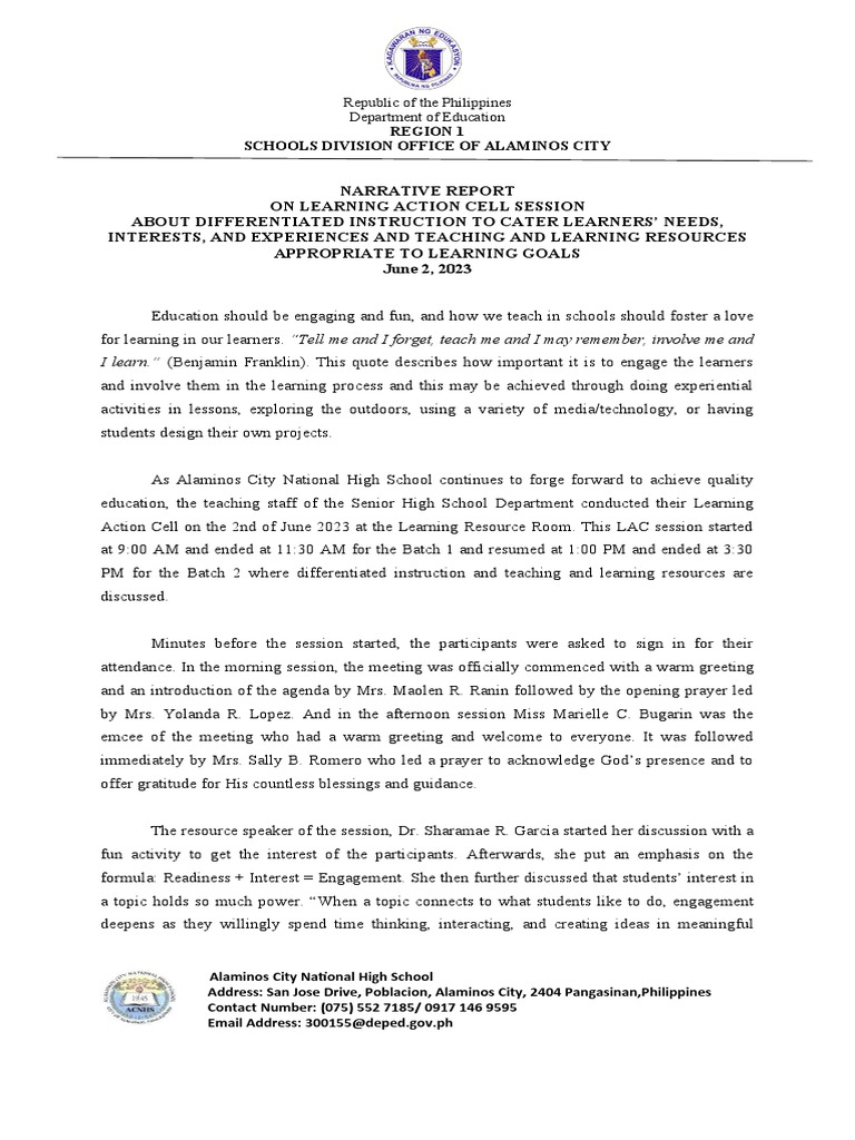 Narrative Lac | PDF | Differentiated Instruction | Learning