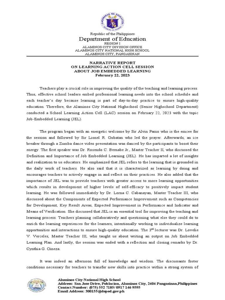 Narrative Report | PDF | Learning | Teachers