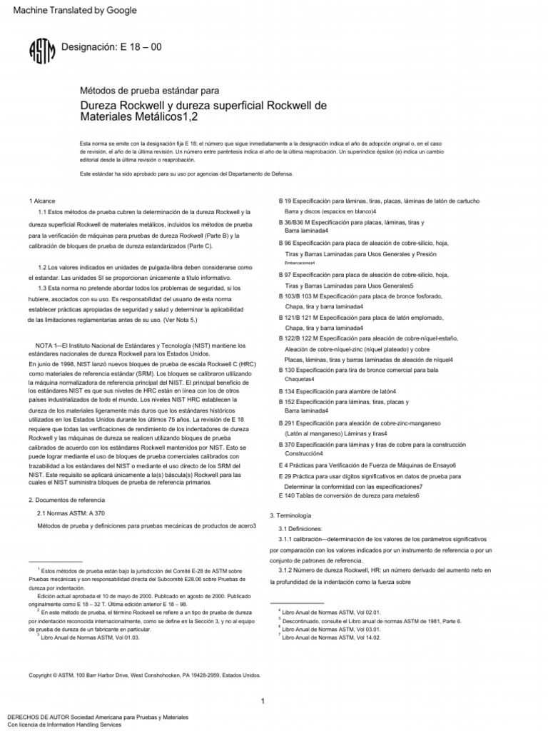 ASTM E 18 - Español | PDF | Dureza | Acero