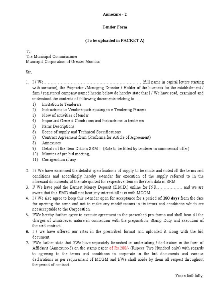 ANNEXURE 2 - Tender Form | PDF | Government | Justice