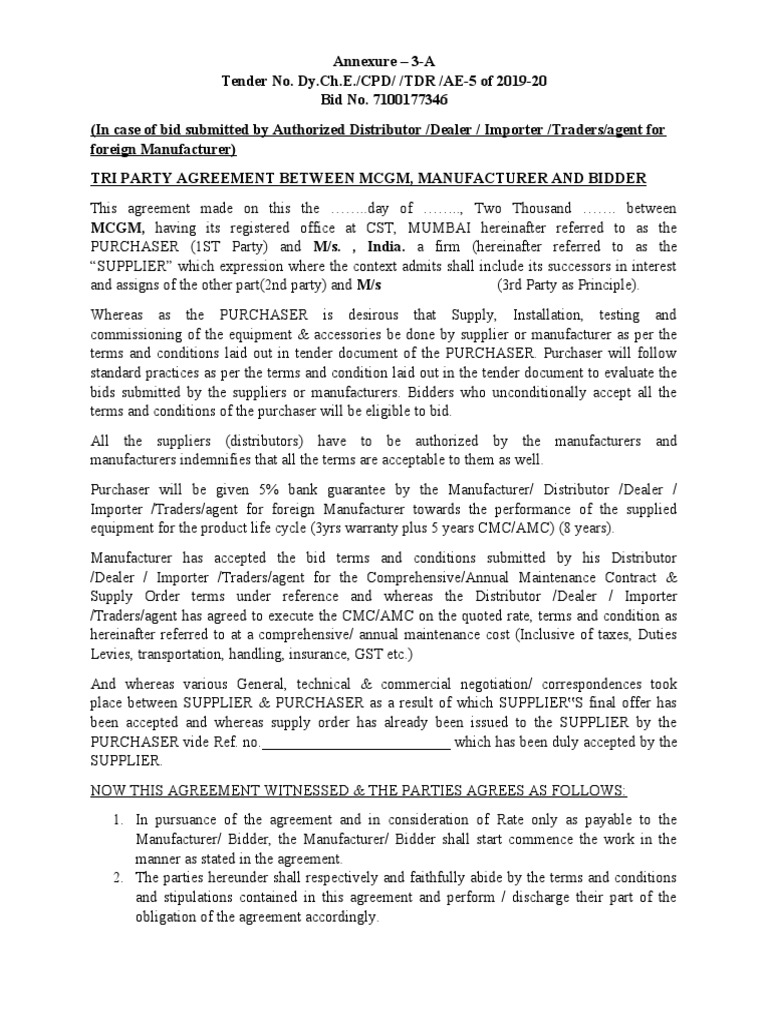 Tri Party Agreement for MCGM Contract | PDF | Taxes | Employment