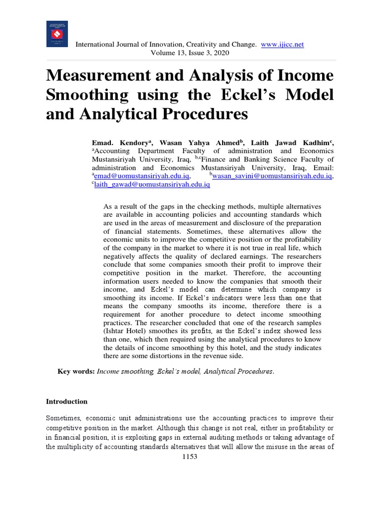 Measurement and Analysis of Income Smoothing by Eckel Model 1981 | PDF ...