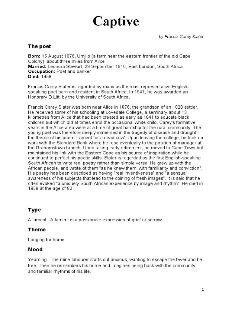 Captive - Notes | PDF | Poetry