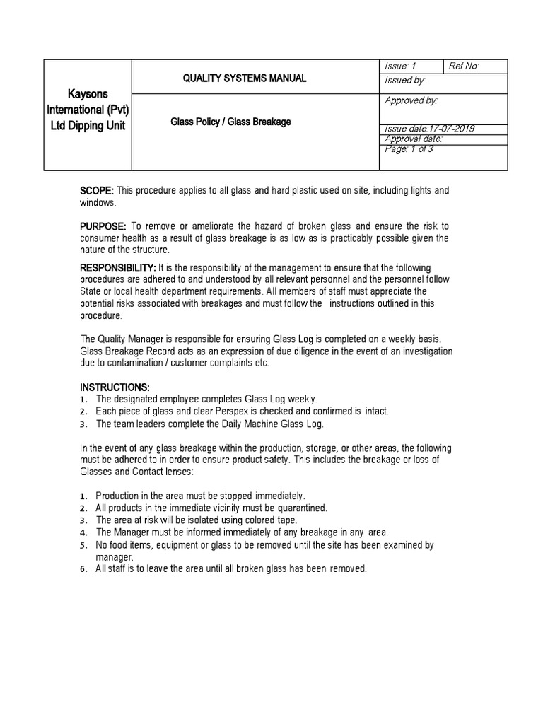 QSM Glass Policy | PDF | Safety