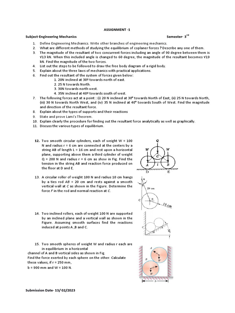 EM 3rd Sem Assignment | PDF | Force | Sphere