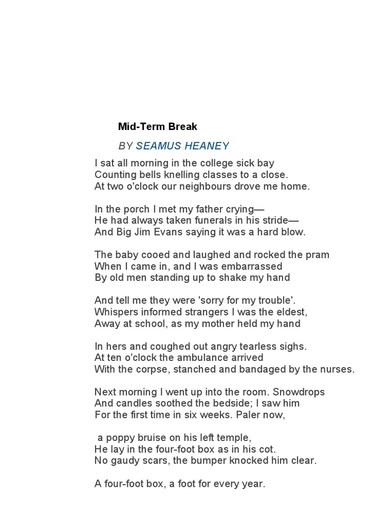 Notes - Mid-Term Break | PDF | Poetry