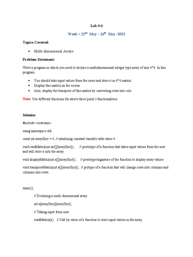 CS201 (P) ProblemStatement | PDF | Matrix (Mathematics) | Computer Programming