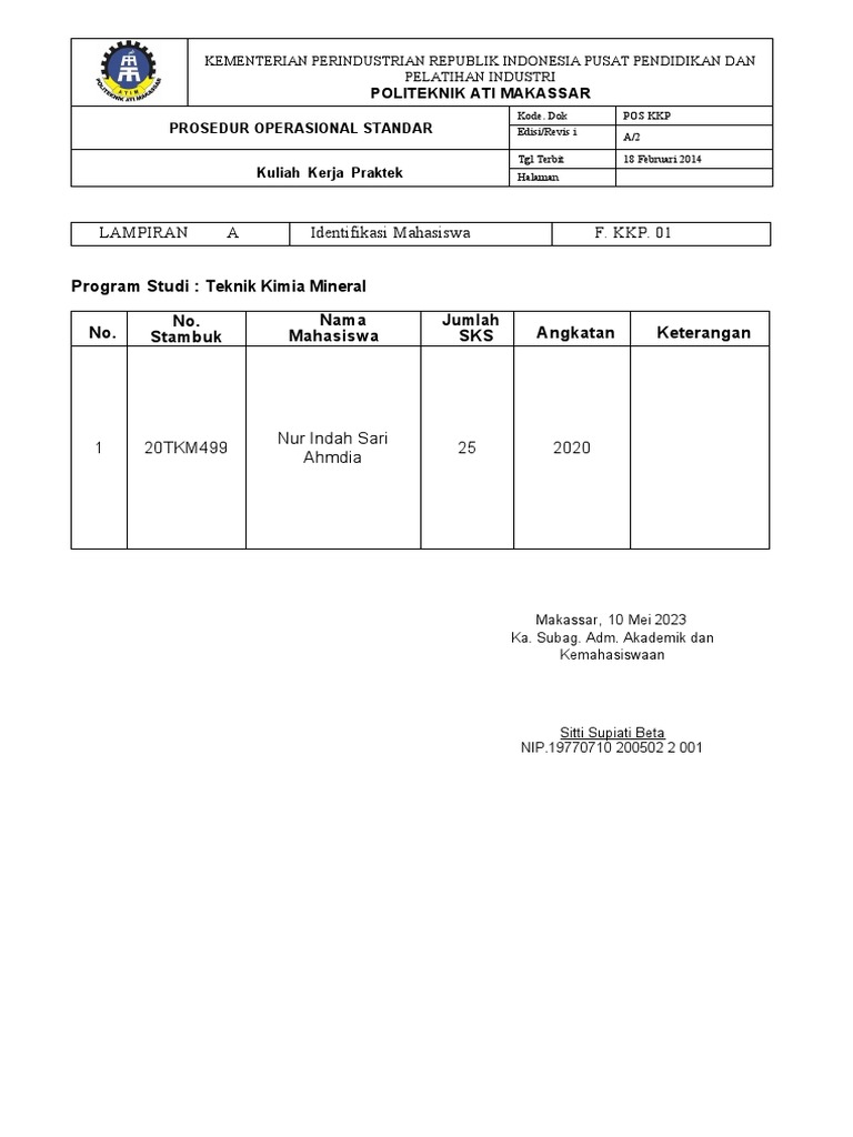 Lampiran KKP Format Manda | PDF