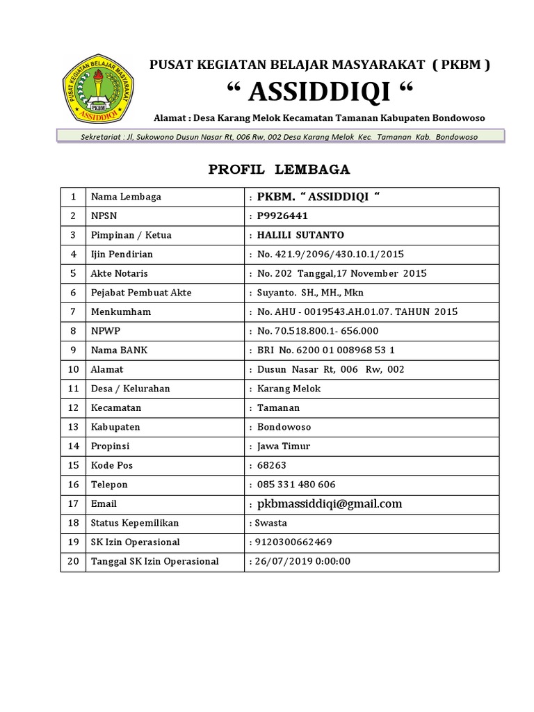 Profil PKBM Assiddiqi | PDF