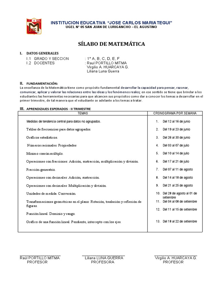 Silabus-Ii Trimestre | PDF | Maestros | Matemáticas