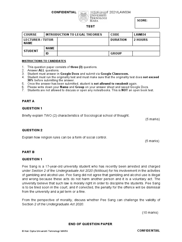 Law 034 Mid Term Test | PDF | Career & Growth