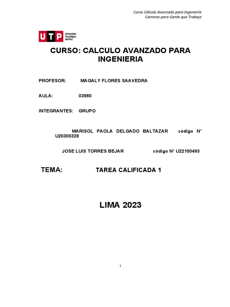 Tarea Calificada 1 Calculo Avanzado | PDF