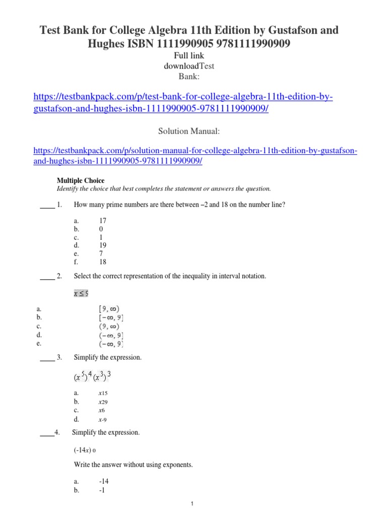 College Algebra 11th Edition by Gustafson and Hughes ISBN Test Bank ...