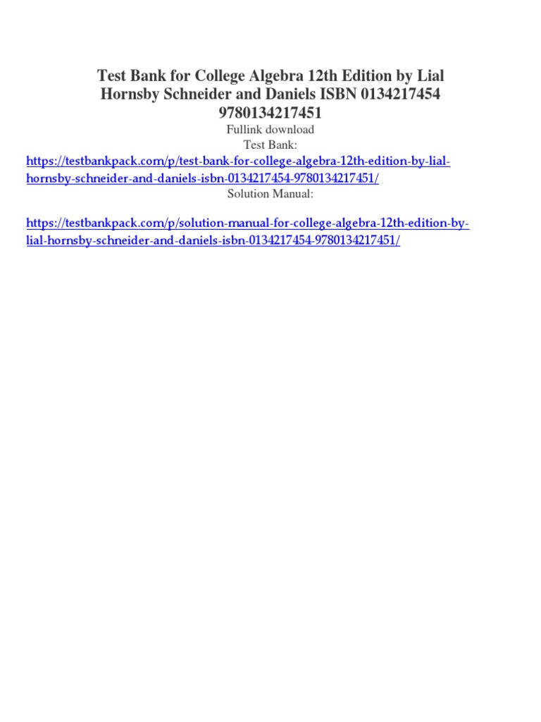 College Algebra 12th Edition by Lial Hornsby Schneider and Daniels ISBN ...