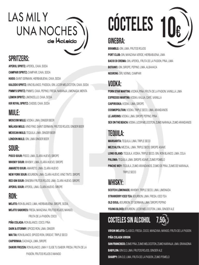 Kaleido Carta 1001 Noches 0423 | PDF | Ginebra | Ron