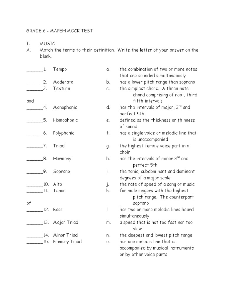 Grade 6 - 4TH Quarter Mock Test - Mapeh | PDF | Tempo | 3 D Computer ...