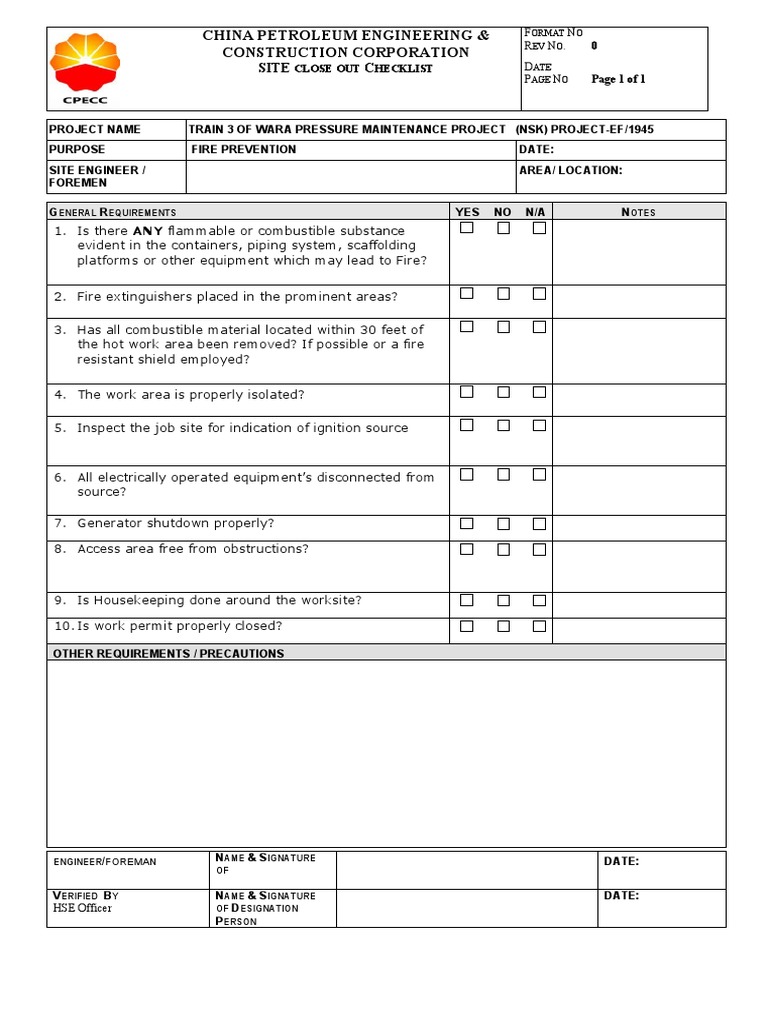 Site Close Out Checklist | PDF