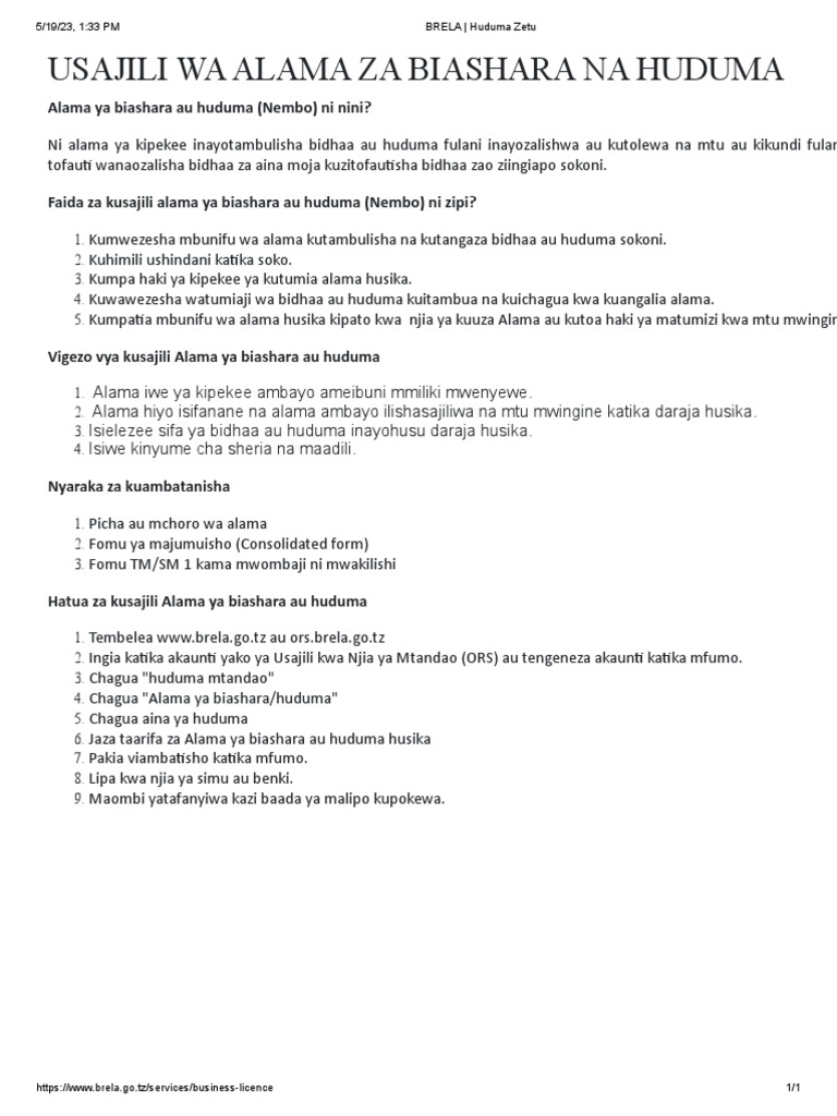 BRELA - Alama Za Biashara Na Huduma | PDF