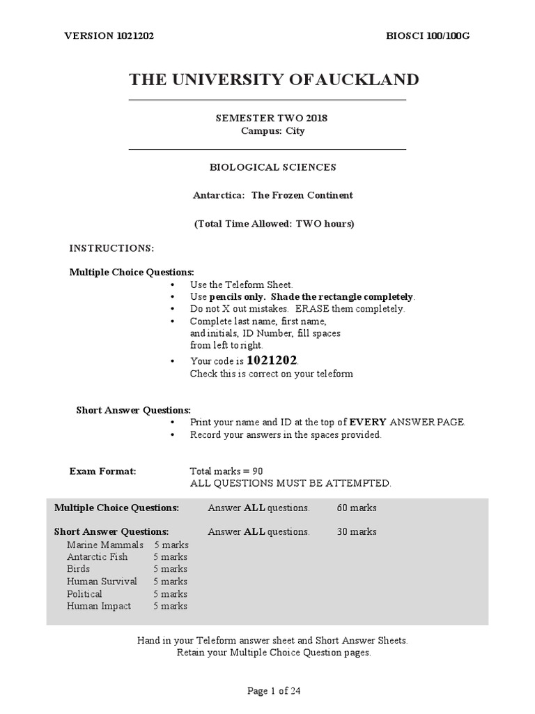 2018 Exam | PDF | Pinniped | Antarctica