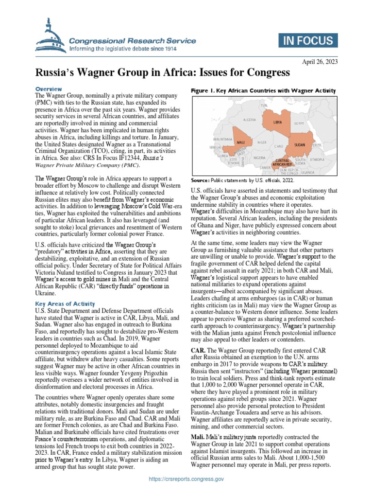 Russia's Wagner Group in Africa: Issues For Congress | PDF ...